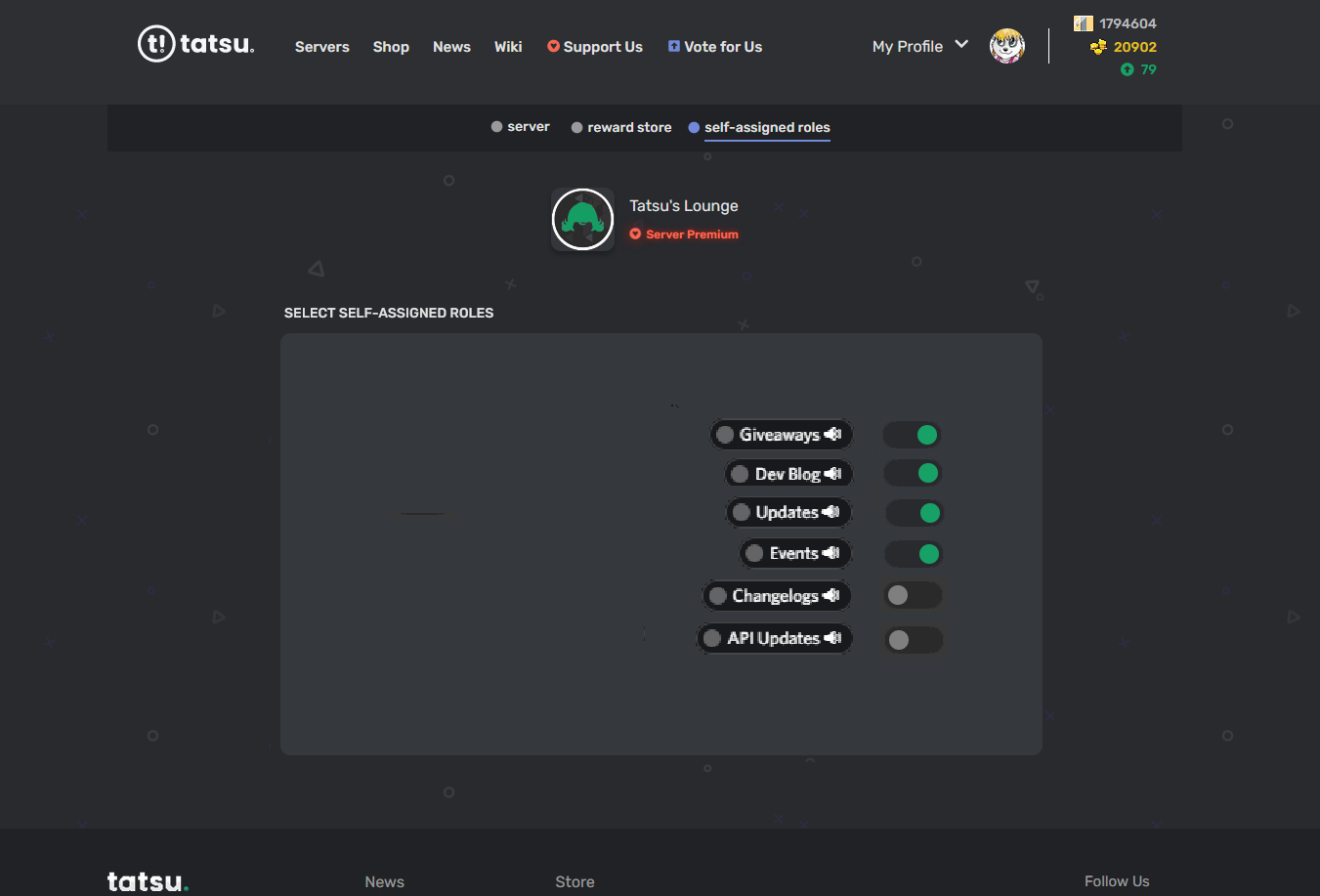 Self-Assigned Roles Dashboard Panel - Reward System - Tatsu Labs Self-Assigned Roles Dashboard Panel - Reward System - Tatsu Labs